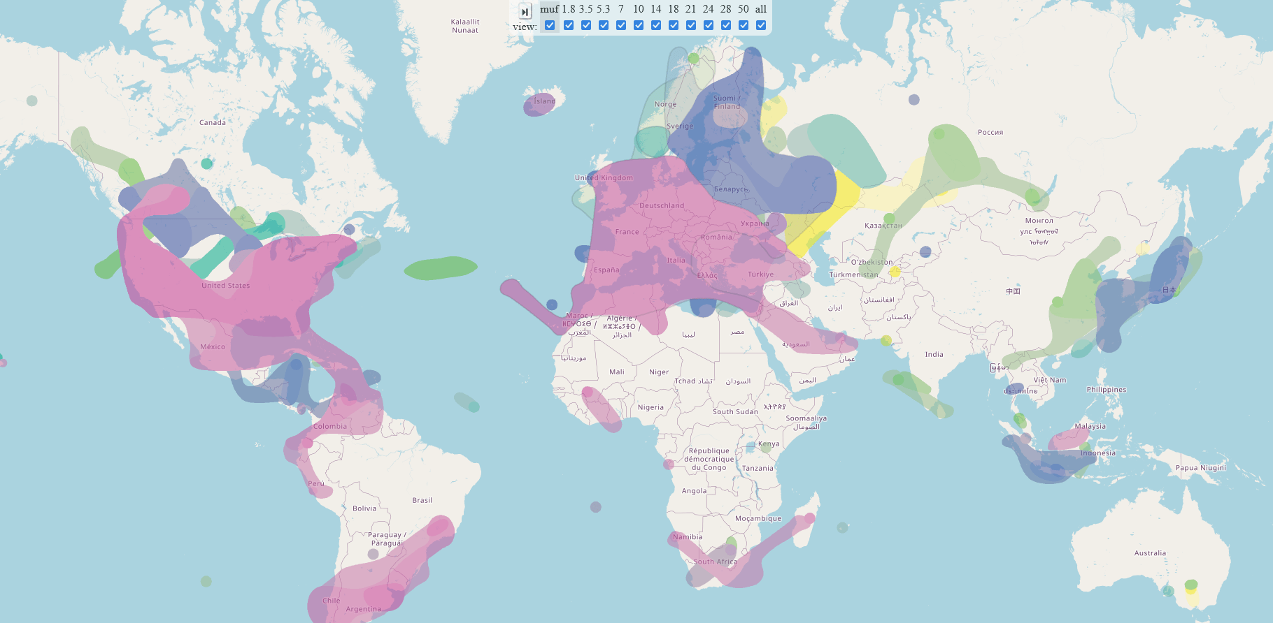 DXView : Carte pour visualiser la propagation sur les bandes HF et VHF ...